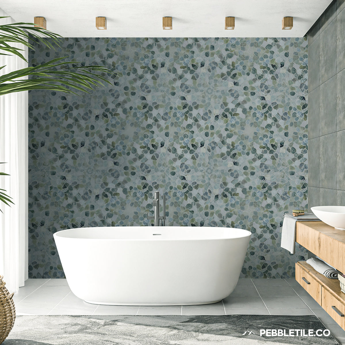 Ocean Green Sliced Pebble Mosaic Tile | Pebble Tile