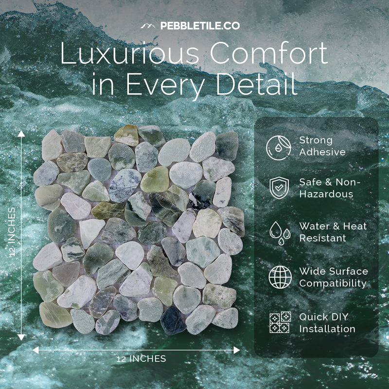 Ocean Green Sliced Pebble Mosaic Tile | Pebble Tile