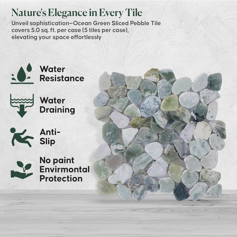 Ocean Green Sliced Pebble Mosaic Tile | Pebble Tile