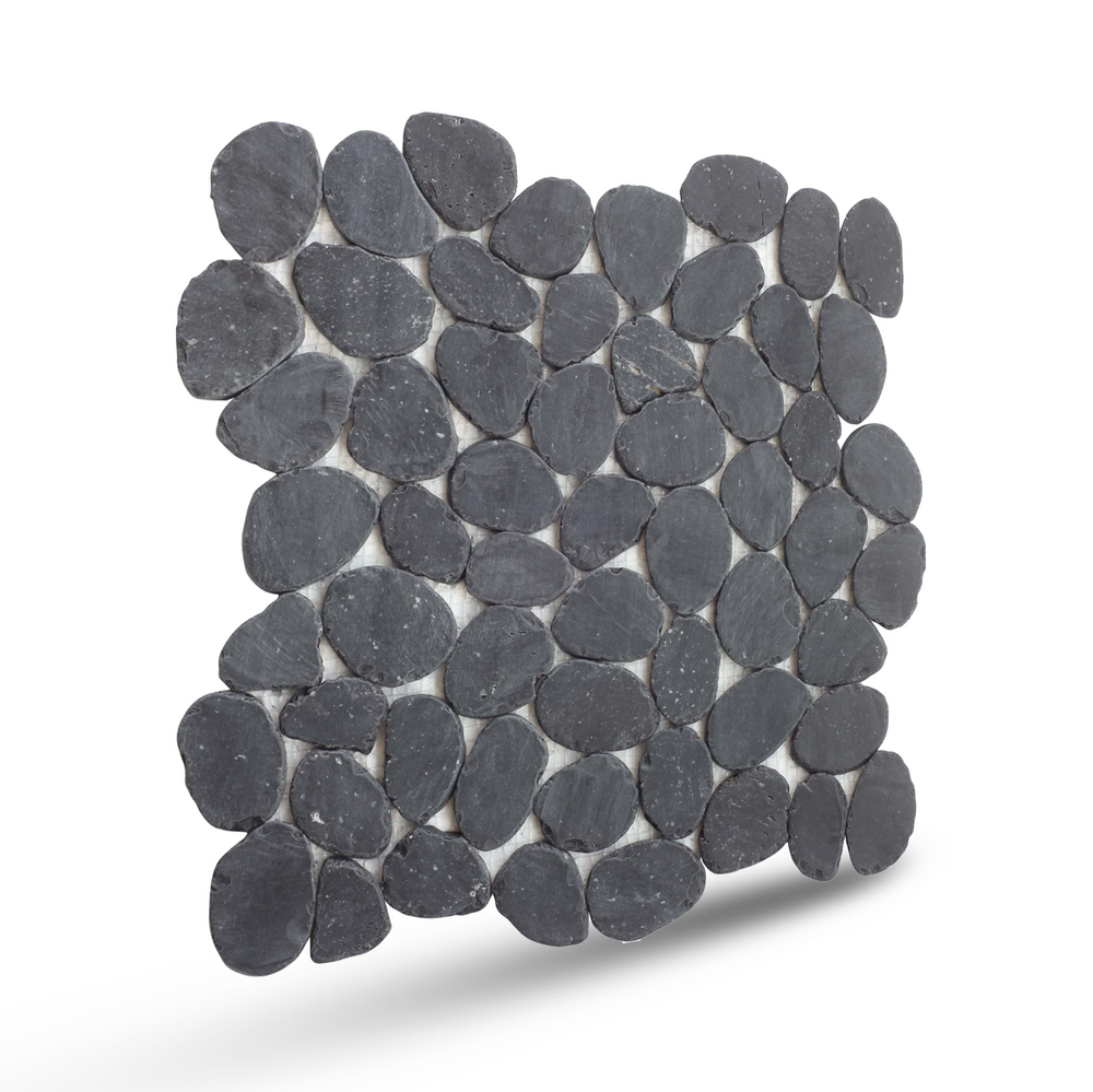 Charcoal Sliced Pebble Mosaic Wall & Floor Tile | 5 Tiles per case