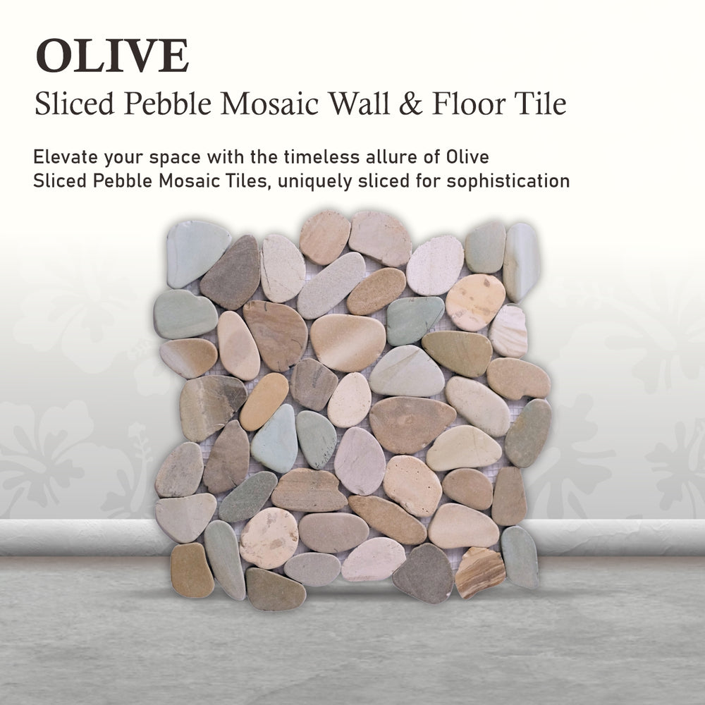 Olive Sliced Mosaic Wall and Floor Tile | Pebble Tile
