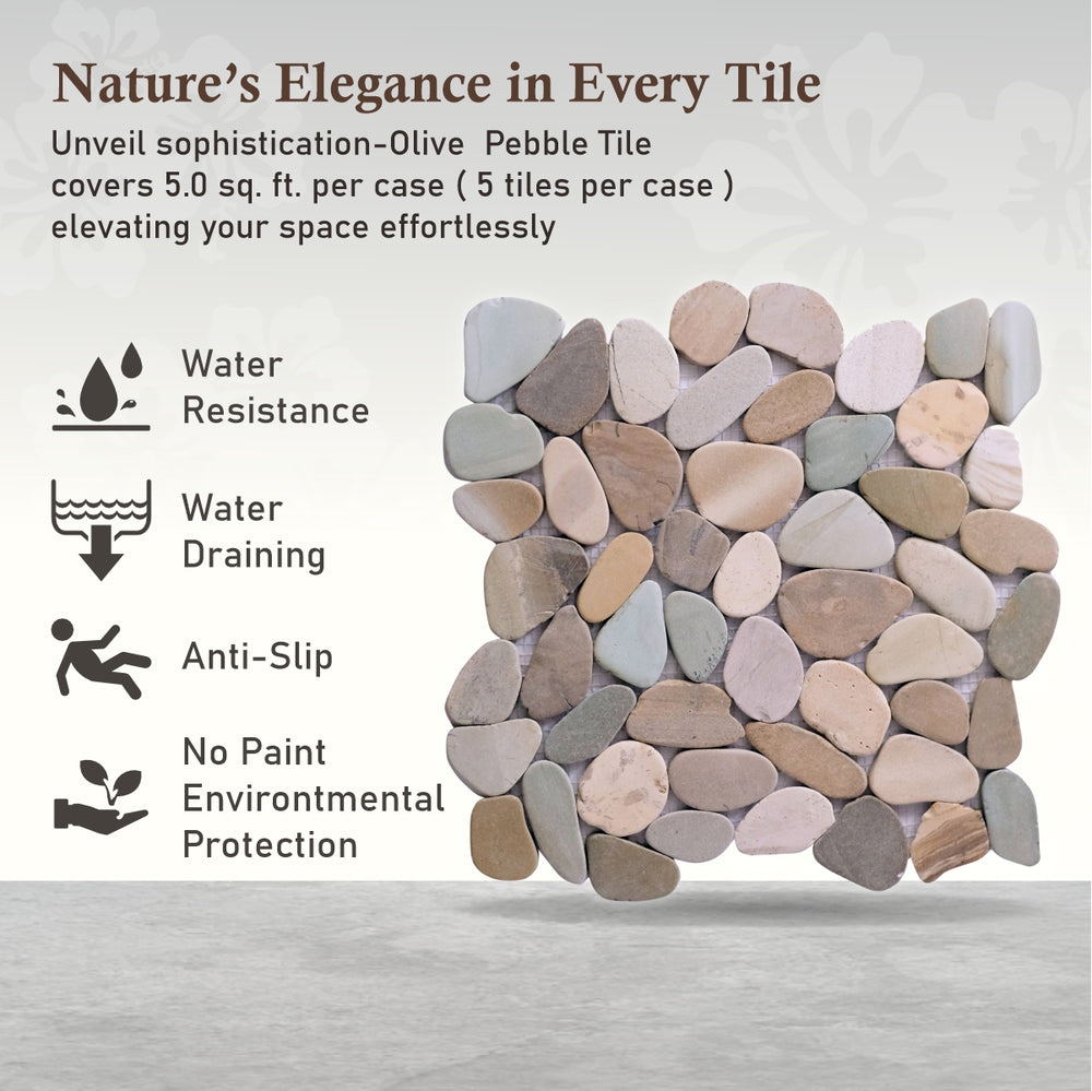 Olive Sliced Mosaic Wall and Floor Tile | Pebble Tile