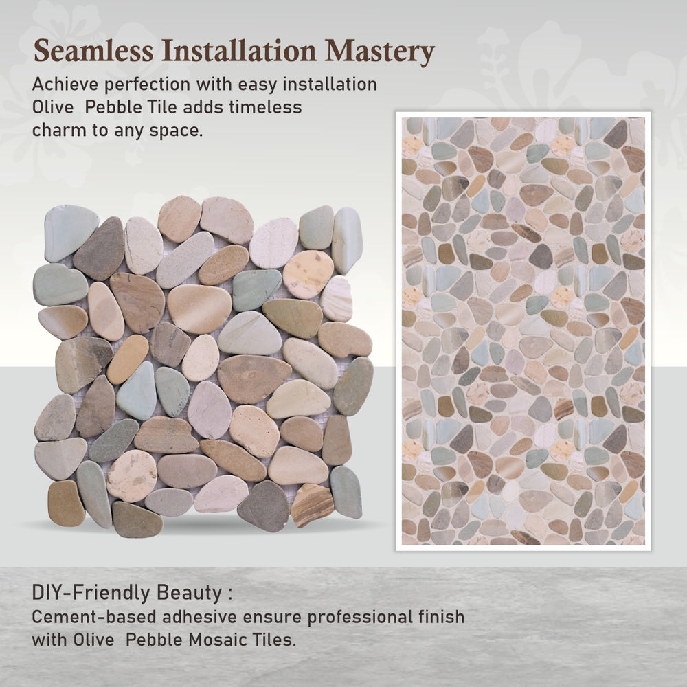 Olive Sliced Mosaic Wall and Floor Tile | Pebble Tile