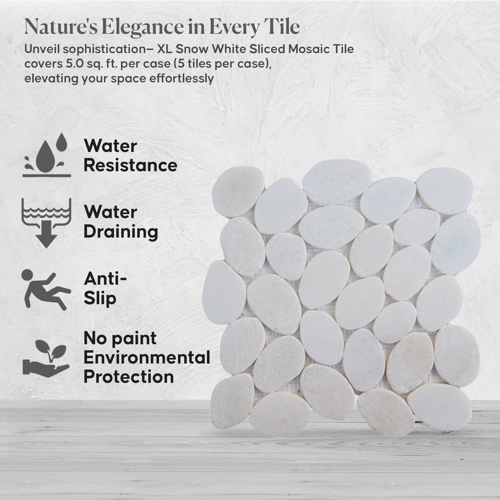 Snow White Mosaic Tile for Walls and Floors | Pebble Tile