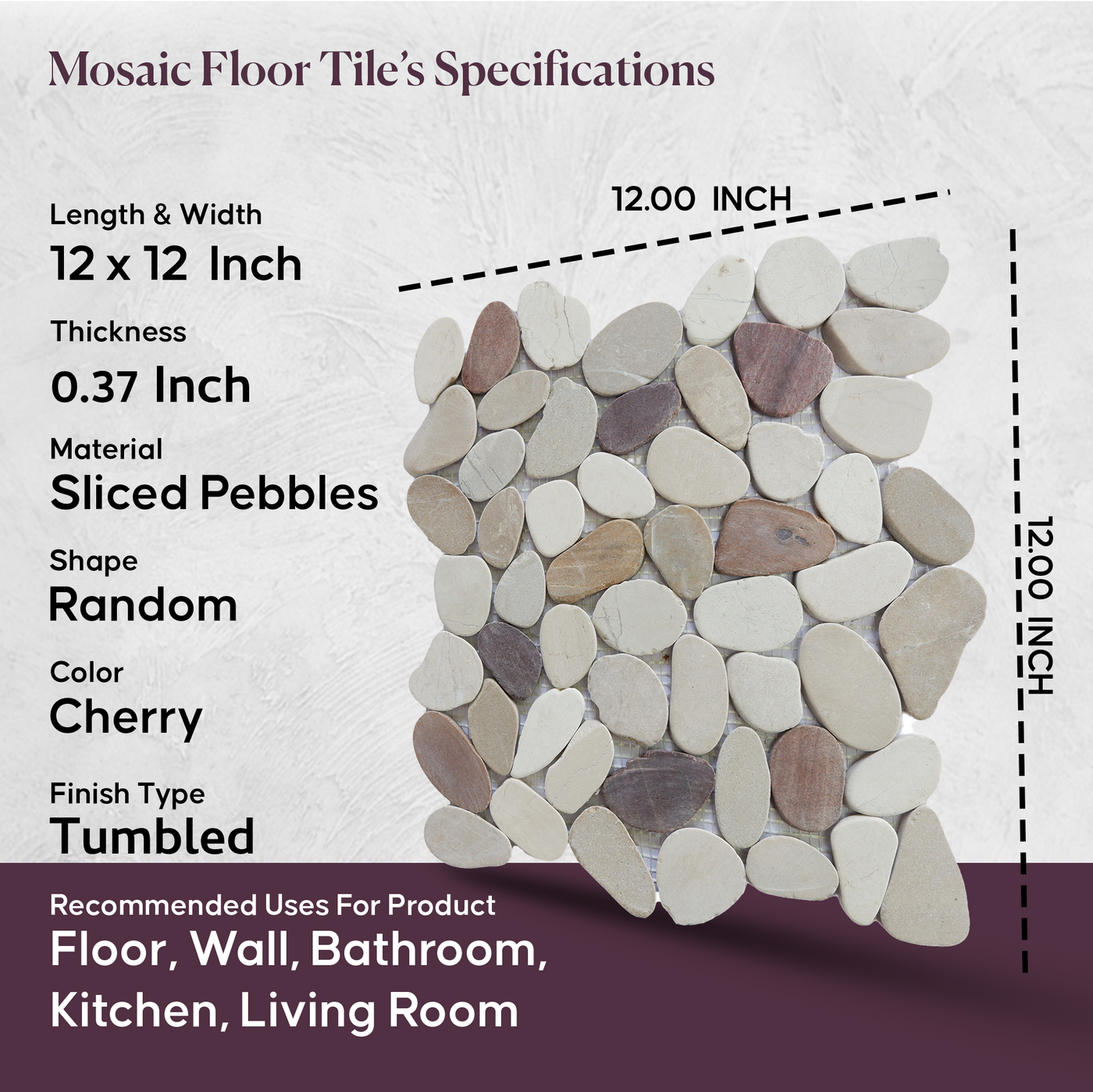 Cherry Sliced Pebble Wall | Floor Tile | Pebble Tile