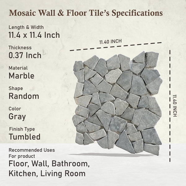 Ash Grey Mosaic Tile for Wall and Floor | Pebble Tile