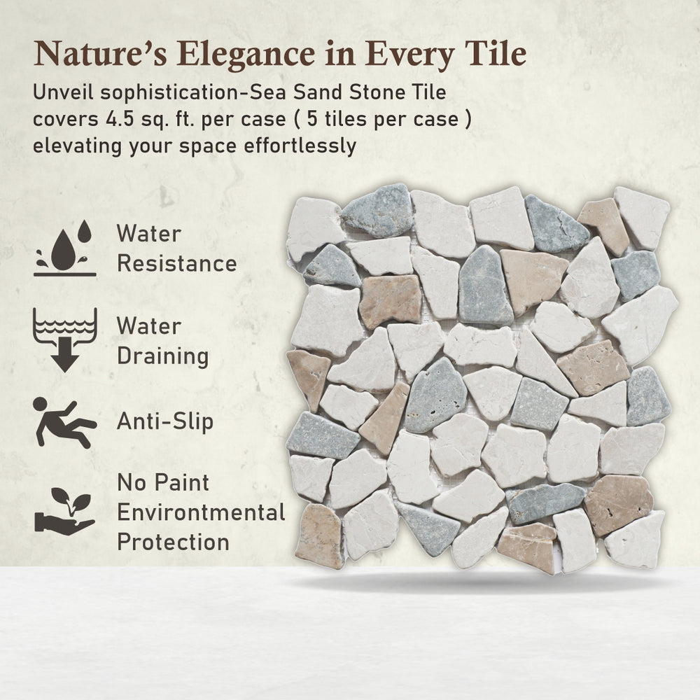 Natural Stone Sea Sand Random Mosaic Wall Tile | Pebble Tile