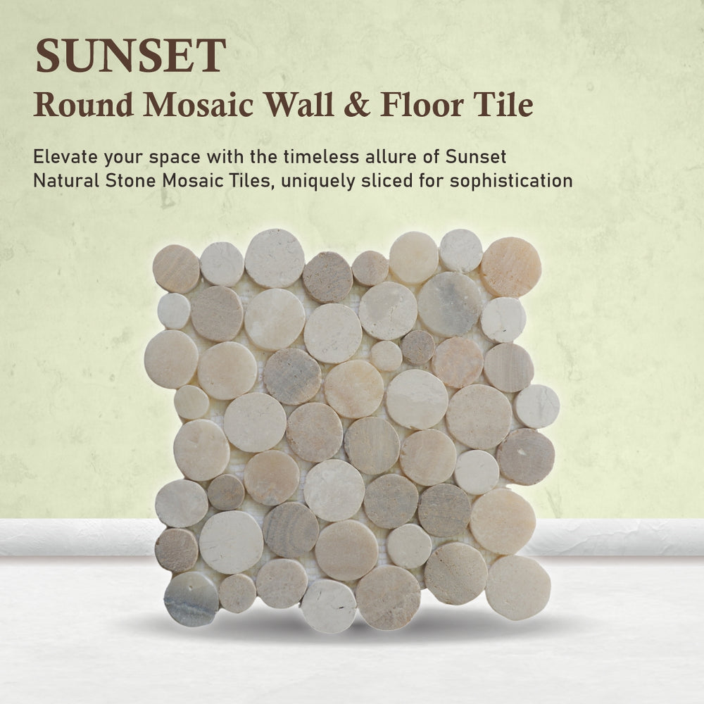 Sunset Round Marble Mosaic Wall | Floor Tile | Pebble Tile