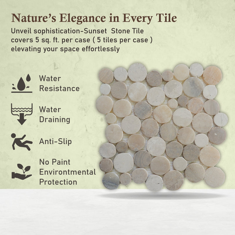 Sunset Round Marble Mosaic Wall | Floor Tile | Pebble Tile