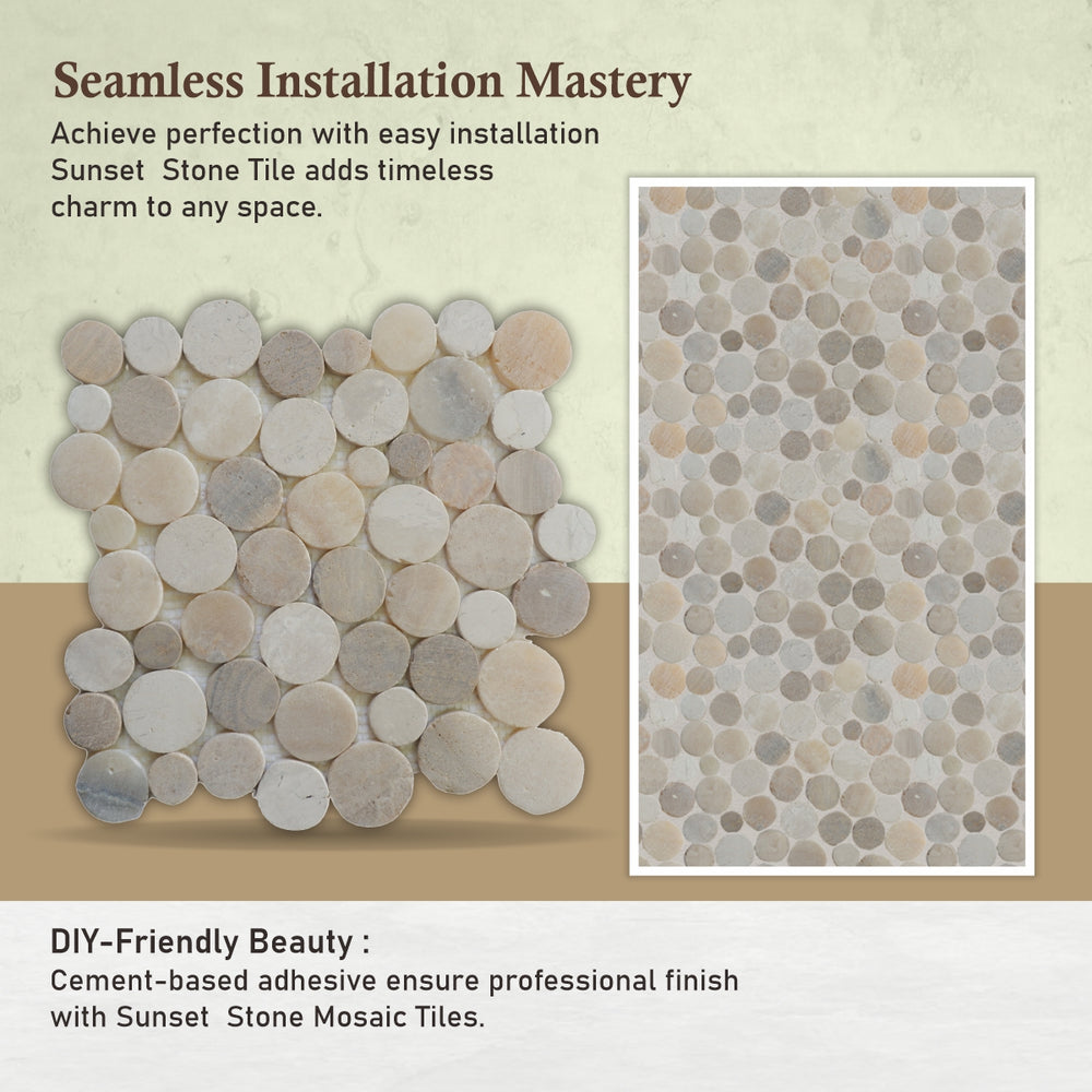 Sunset Round Marble Mosaic Wall | Floor Tile | Pebble Tile
