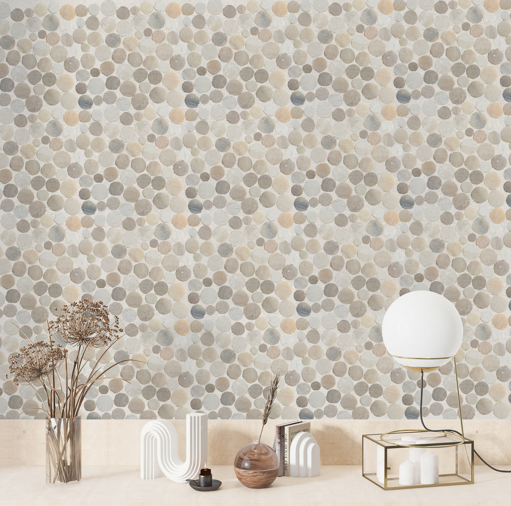 Sunset Round Marble Mosaic Wall | Floor Tile | Pebble Tile
